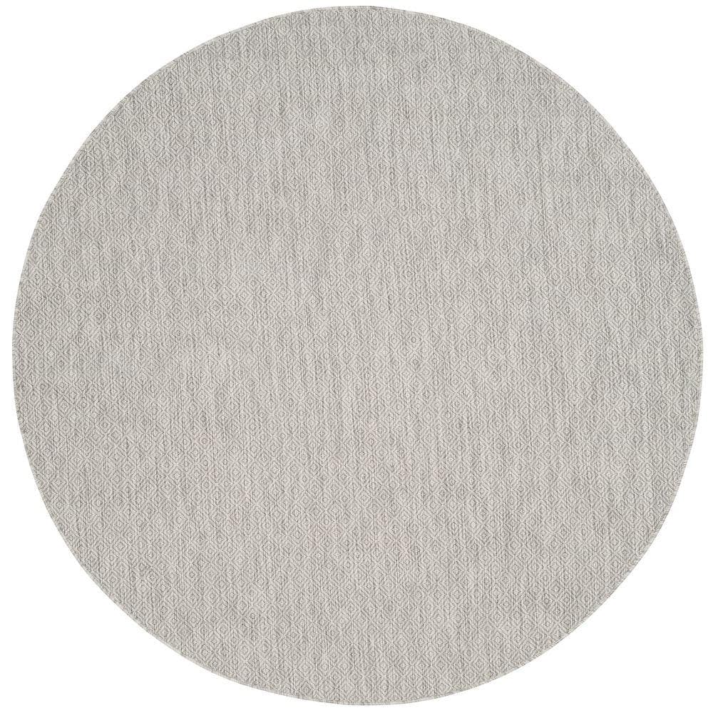 SAFAVIEH Courtyard Gray 9 ft. x 9 ft. Round Ikat Solid Color Indoor ...