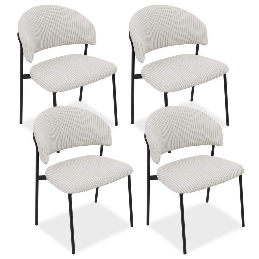 GOJANE White Corduroy Upholstered Dining Chairs with Metal Legs(Set of ...