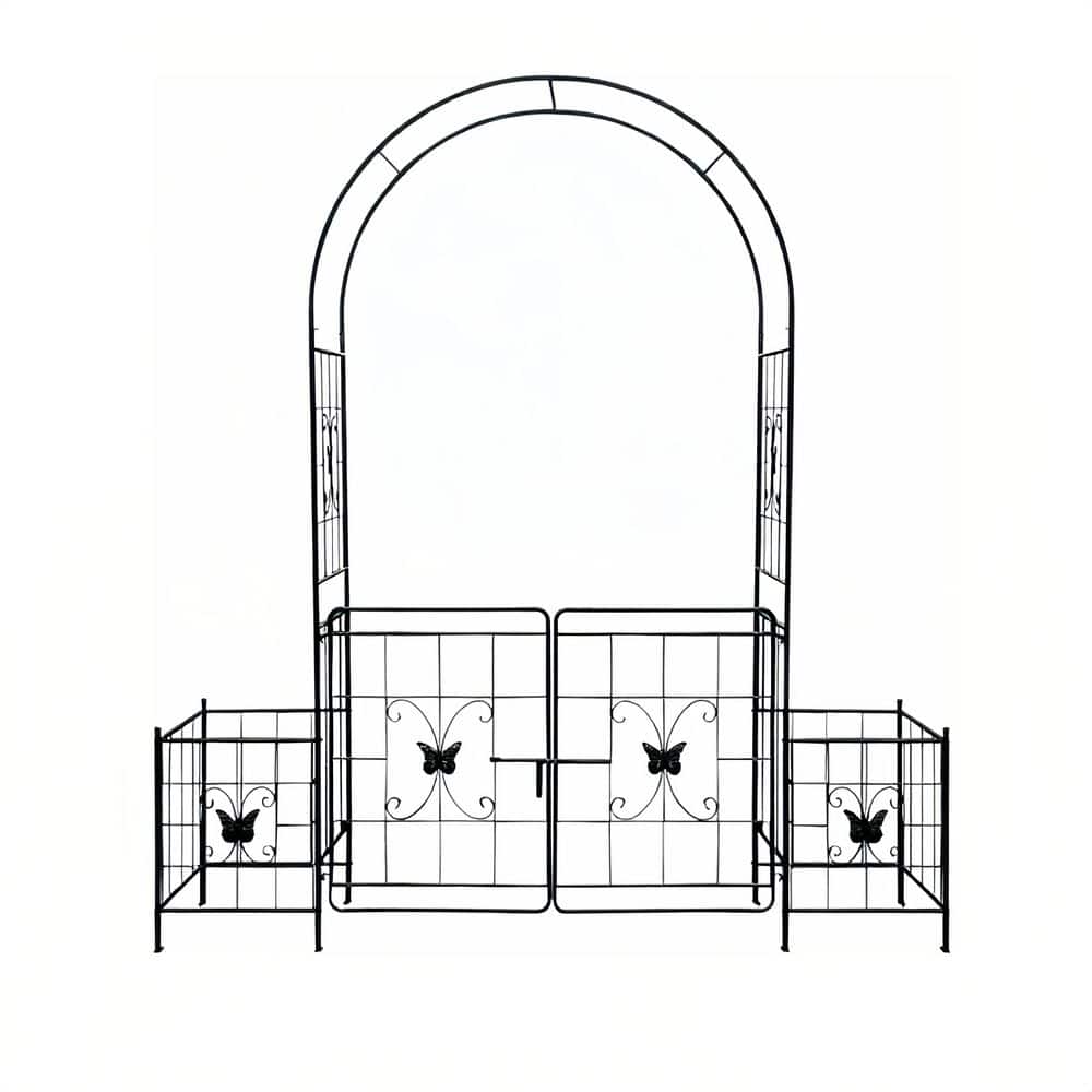 84.6 in. H Metal Patio Arch Trellis, Garden Trellis with Gate HF21539 ...