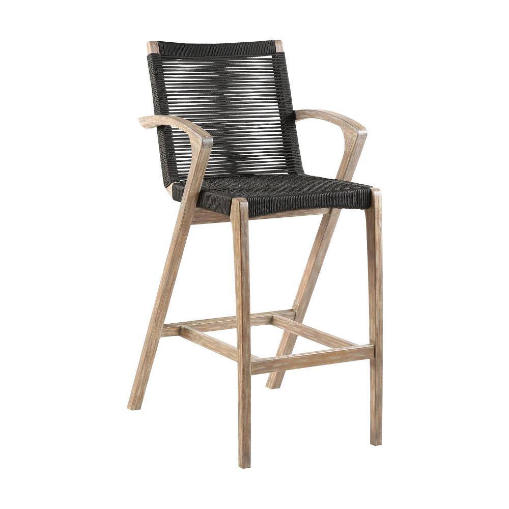 Benjara 41 in. Brown and Gray High Back Wood Bar Stool with Rush ...
