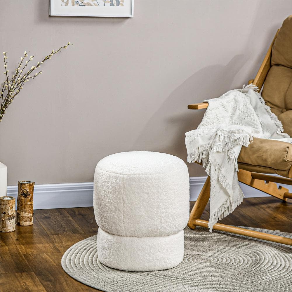 HOMCOM Round Polyester Ottoman Foot Stool with Fabric Upholstered Seat ...