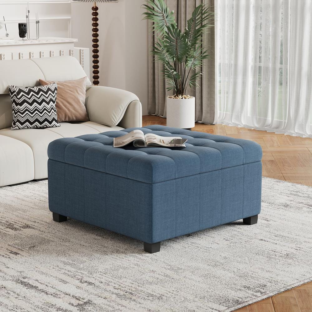 CHRISTOPHER KNIGHT HOME Navy Blue Fabric Square Tufted Accent Medium ...