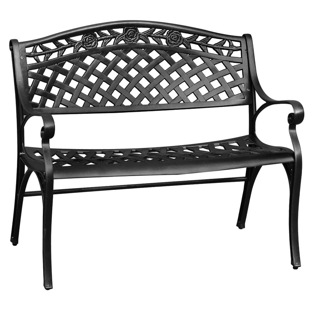 DEXTRUS 2-Person 39 in. Black Cast Aluminum Outdoor Bench FTPLAPHD ...