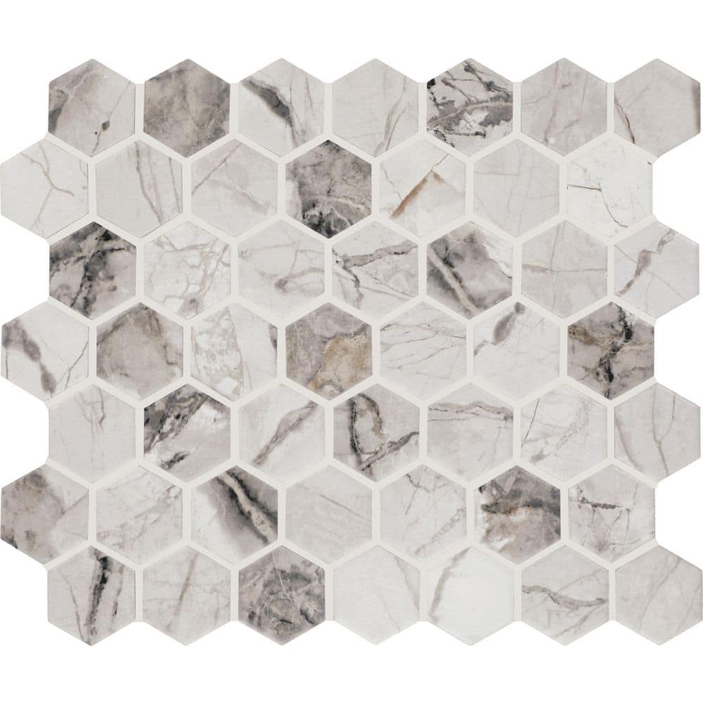 Daltile Renner Marble Ash 10 in. x 12 in. Matte Ceramic Hexagon Mosaic ...