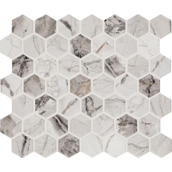 Daltile Renner Marble Ash 10 in. x 12 in. Matte Ceramic Hexagon Mosaic ...