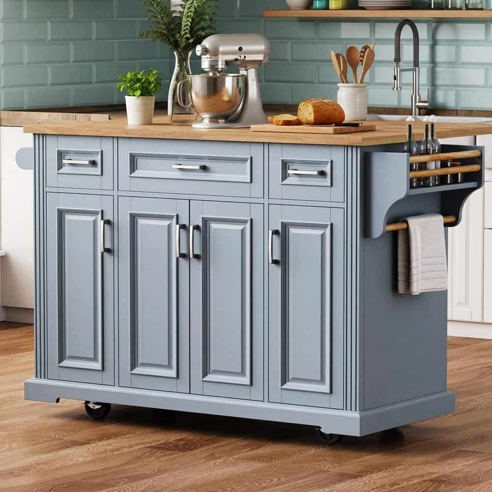 Reviews for Cesicia Farmhouse Gray Blue Wood 54 in. Drop Leaf Embossed ...