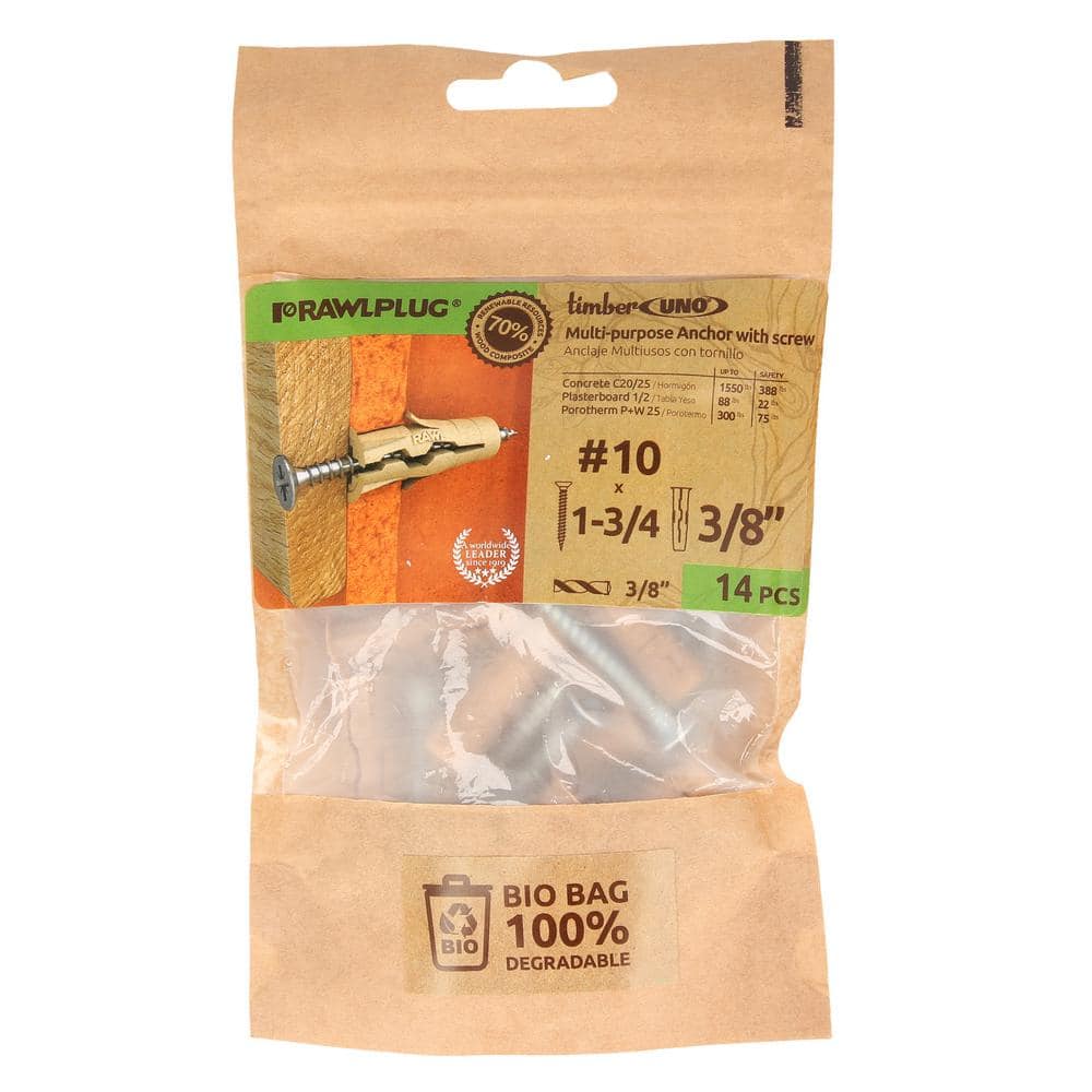 RAWLPLUG Uno Timber Multi-Purpose Drywall Anchors 3/8 with Screws #10 x ...