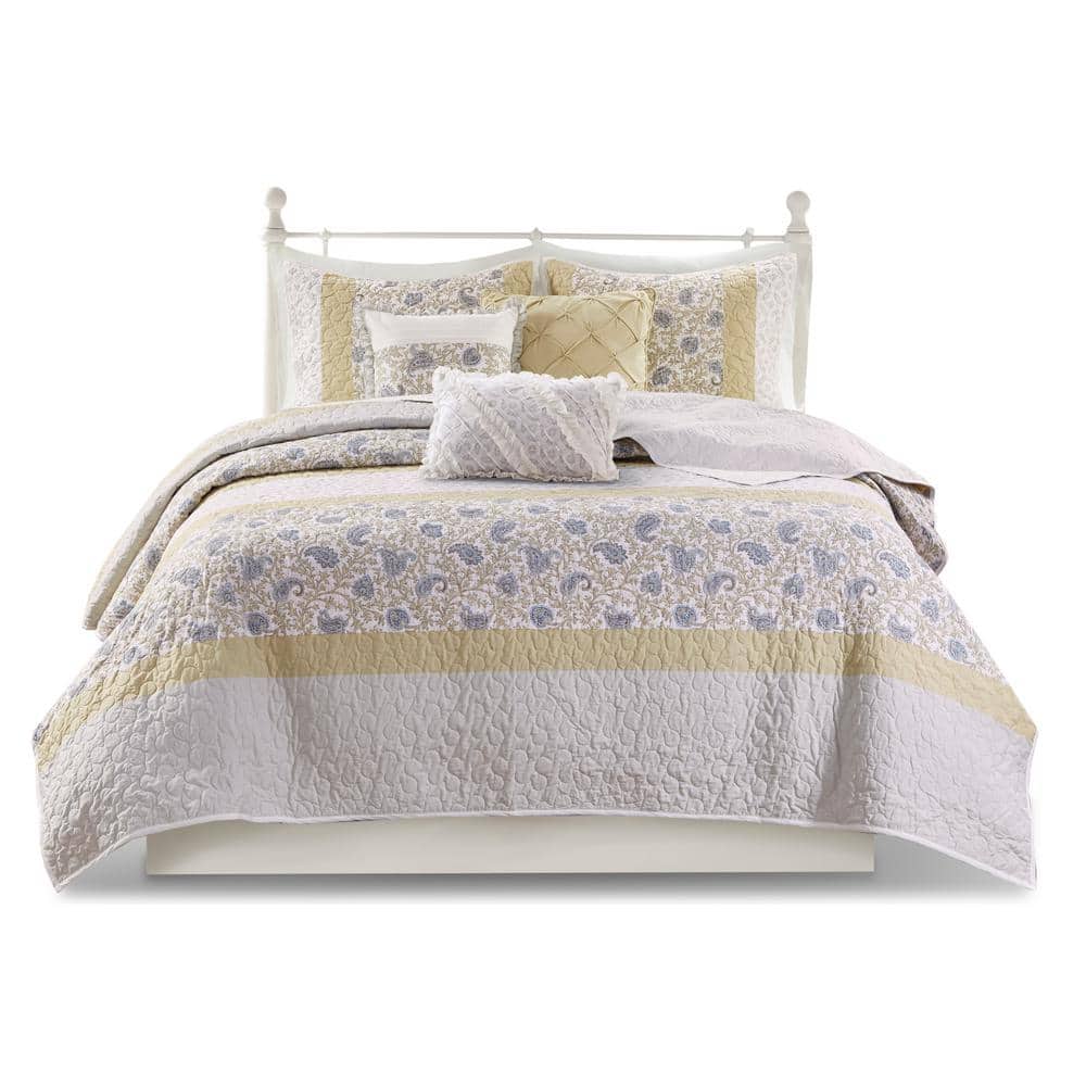 Madison Park Vanessa 6-Piece Yellow Cotton Percale Full/Queen Quilt Set ...
