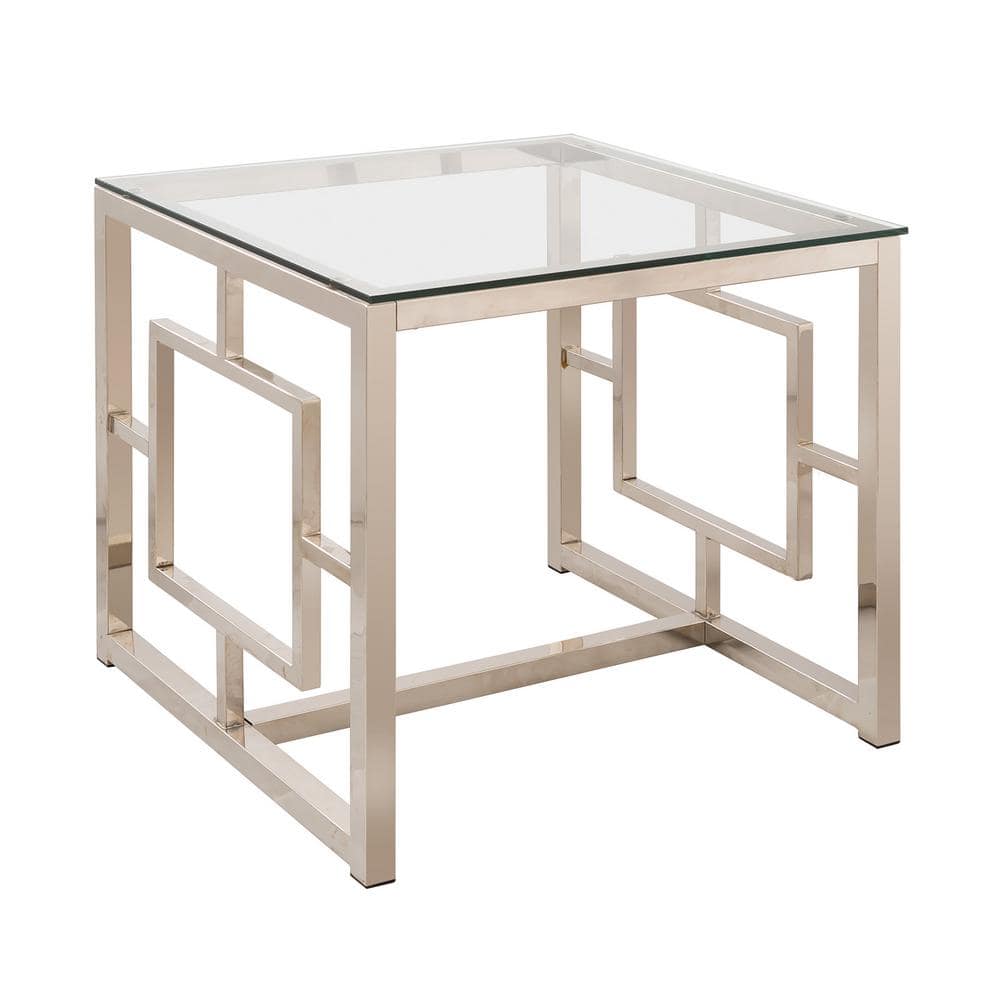 Coaster Nickel and Clear Cairns End Table with Glass Top and Geometric ...