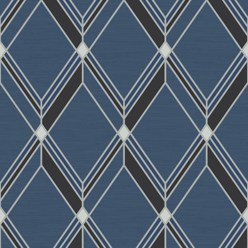 Seabrook Designs Blue Brooklyn Diamond Paper Unpasted Nonwoven ...