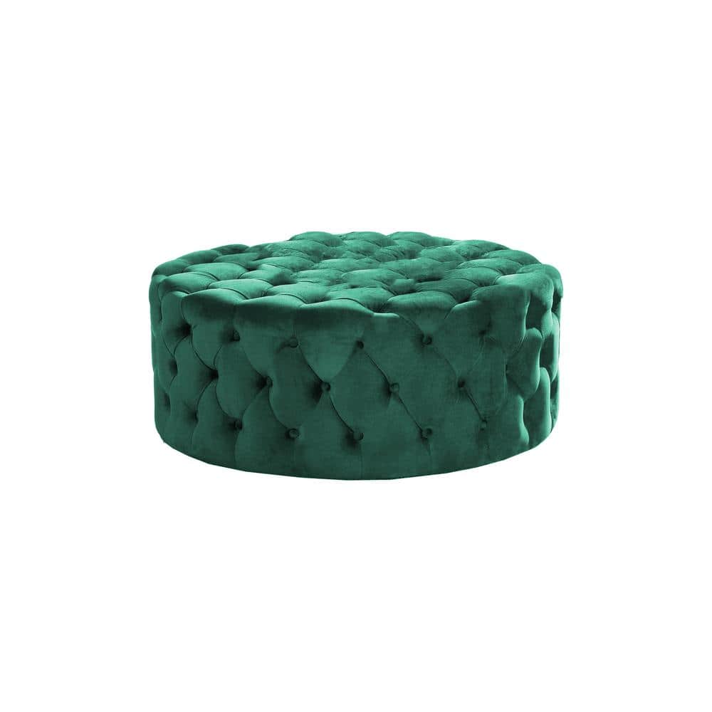 Best Master Furniture Tisha 40 in. Green Tufted Velvet Round Ottoman ...