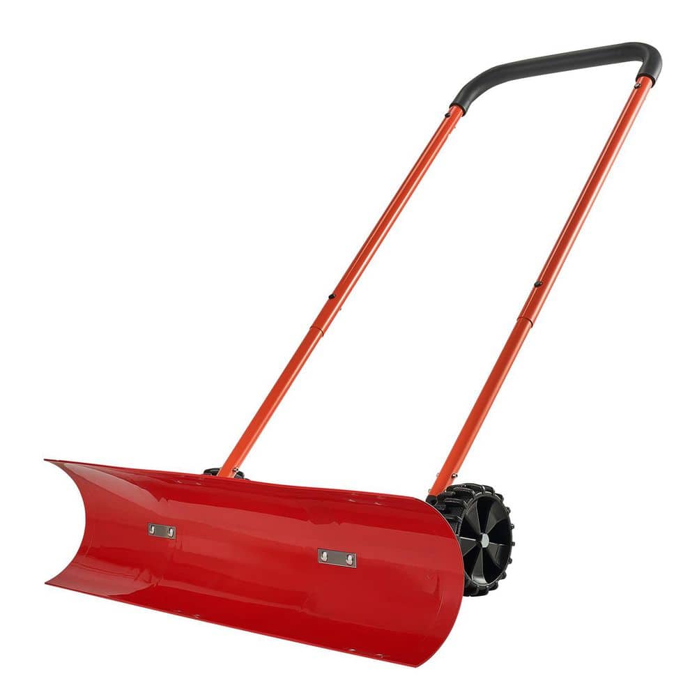 VEVOR Snow Pusher Shovel with Wheels, 44.69 in. Metal, Handle, Plastic ...