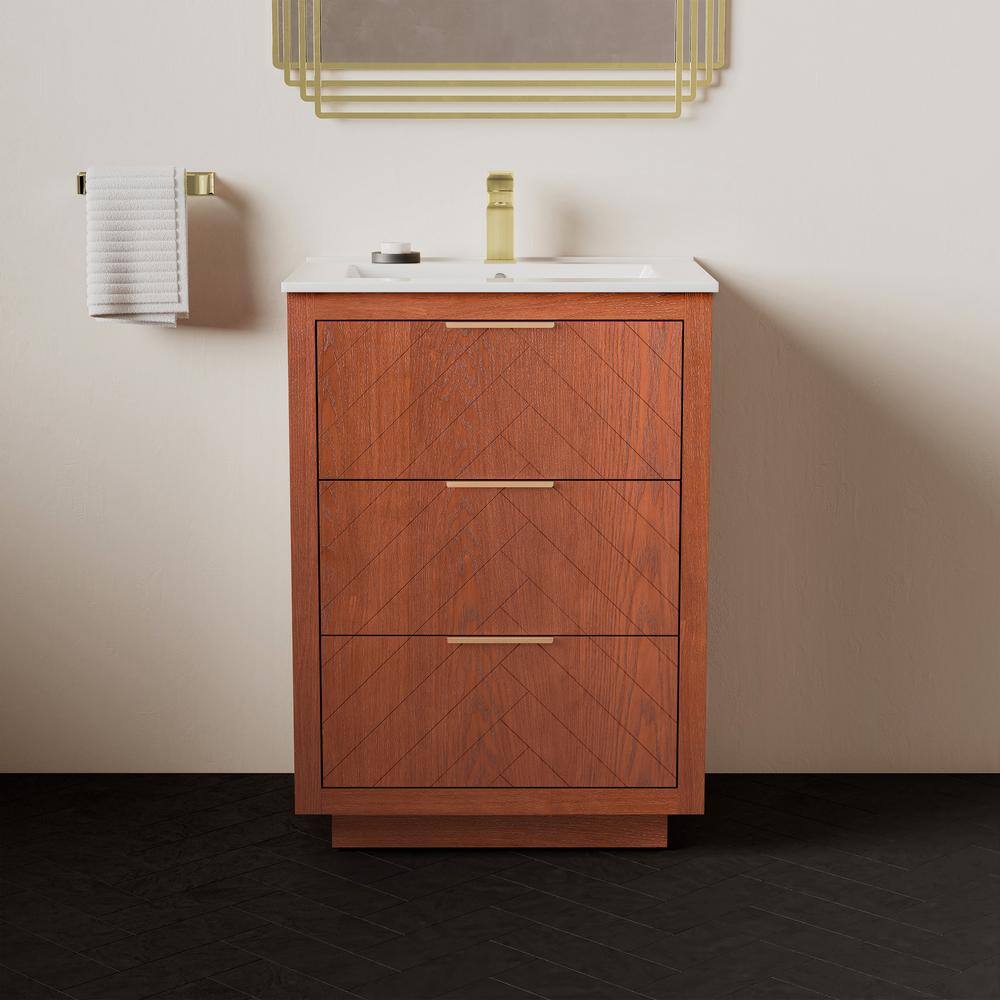Swiss Madison Daxton 24 in. Freestanding Bath Vanity in Brown Oak with White Ceramic Sink Top SM ...