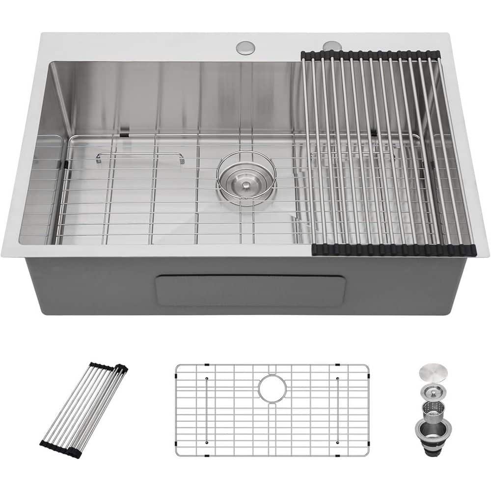 Dcolora 30" Round Corner Drop-In Kitchen Sink Workstation, 16 Gauge 304 ...