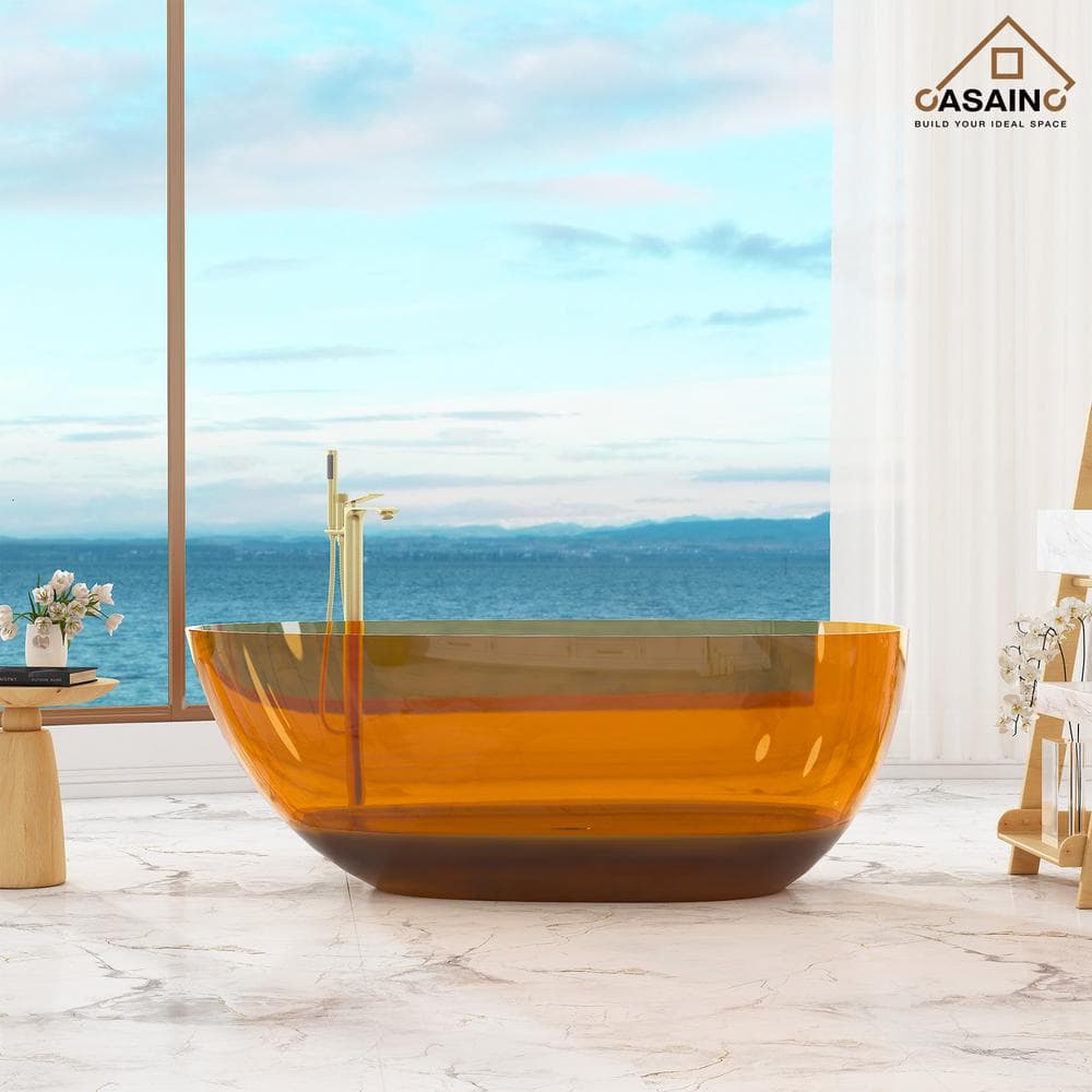 CASAINC 59 in. x 31 in. Freestanding Soaking Resin Bathtub with Center ...