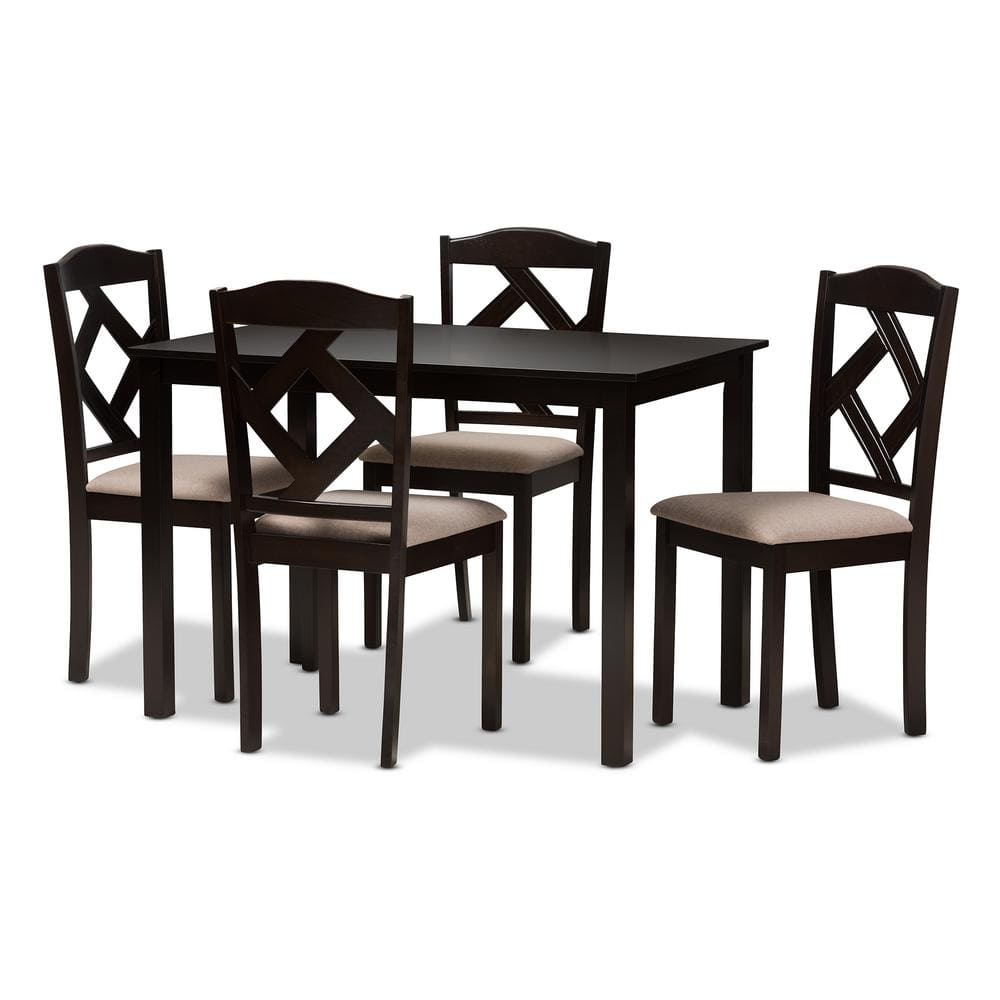 Baxton Studio Ruth 5-Piece Beige and Dark Brown Dining Set 8027-8026-HD ...