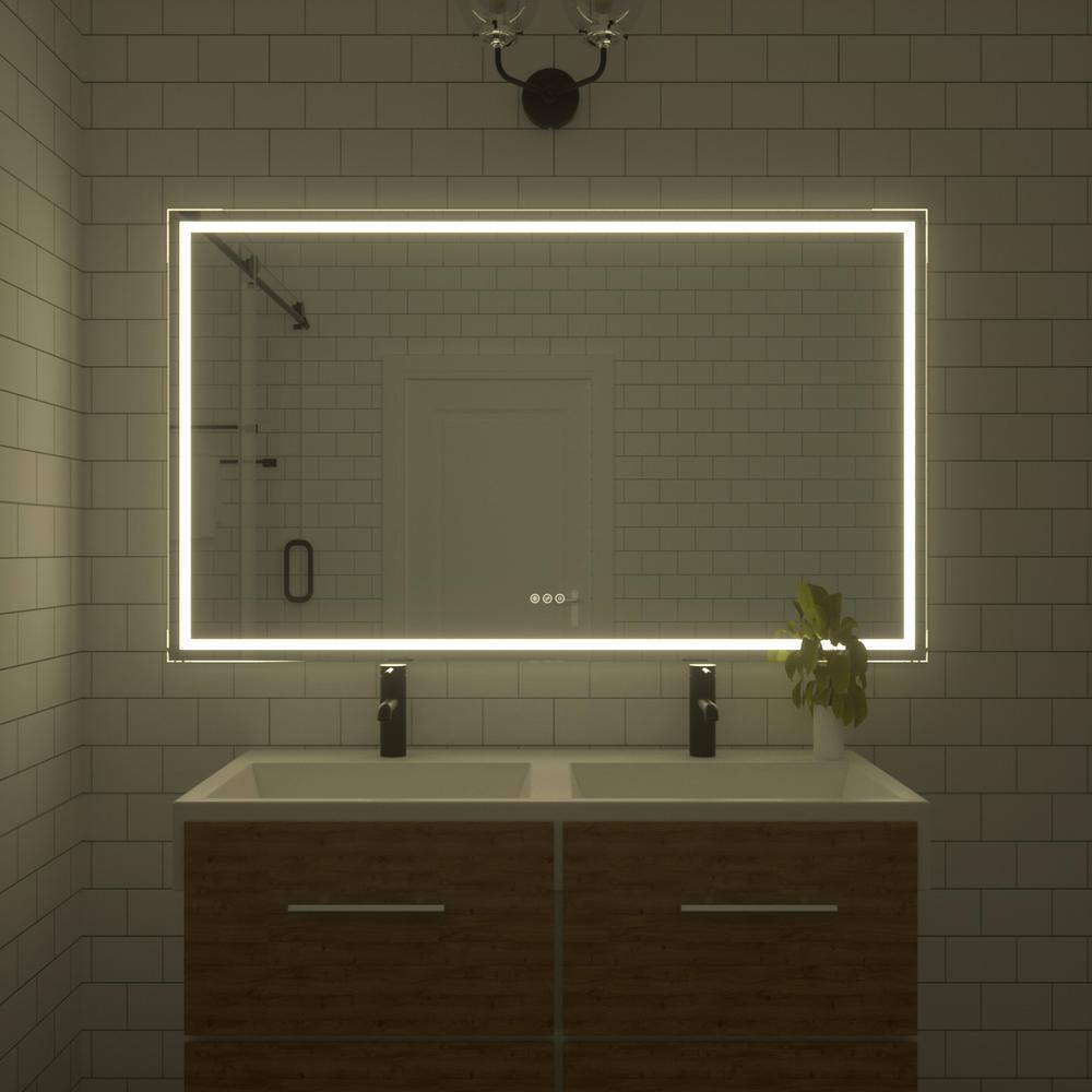 TaiMei 60 in. W x 36 in. H Frameless LED Single Bathroom Vanity Mirror ...