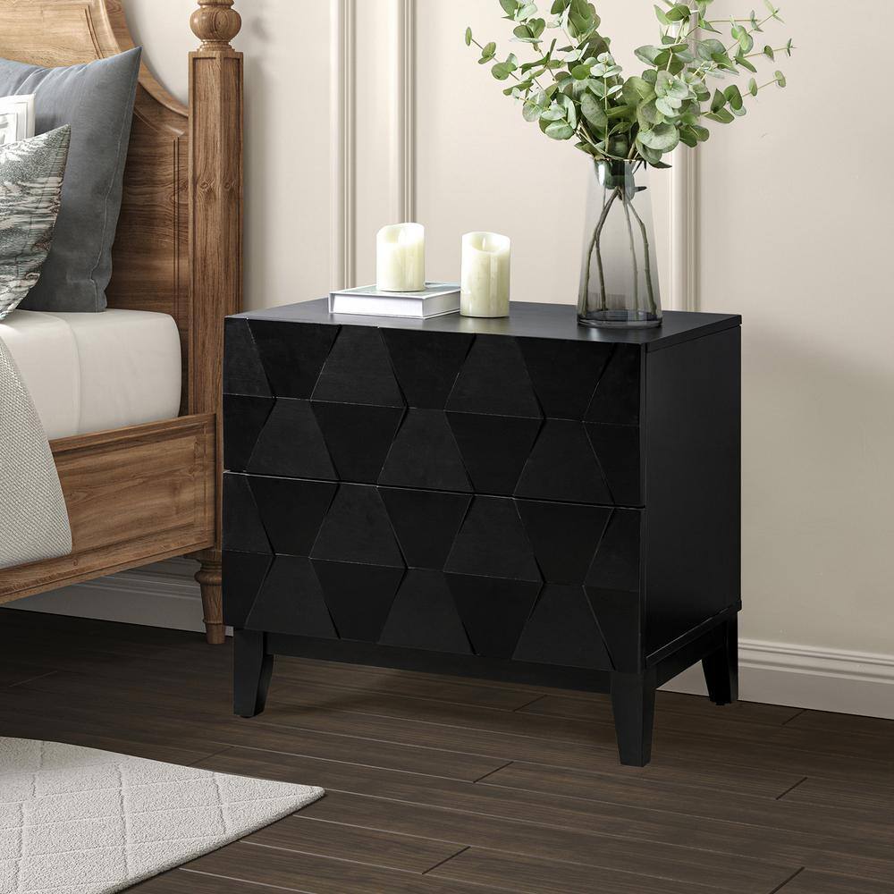 JAYDEN CREATION Diana Black 2-Drawer Storage Nightstand with Adjustable ...