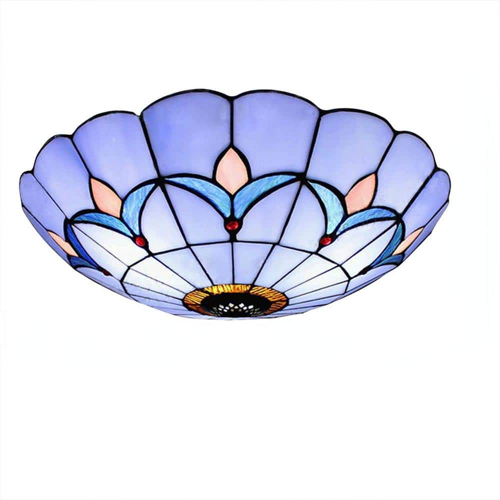 OUKANING 11.81 in. 2-Light Blue Modern Mediterranean Flush Mount ...