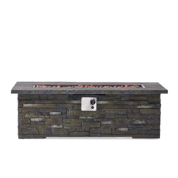 Stone Gray Rectangular Engineered Stone Outdoor Fire Pit 50000 BTU ...
