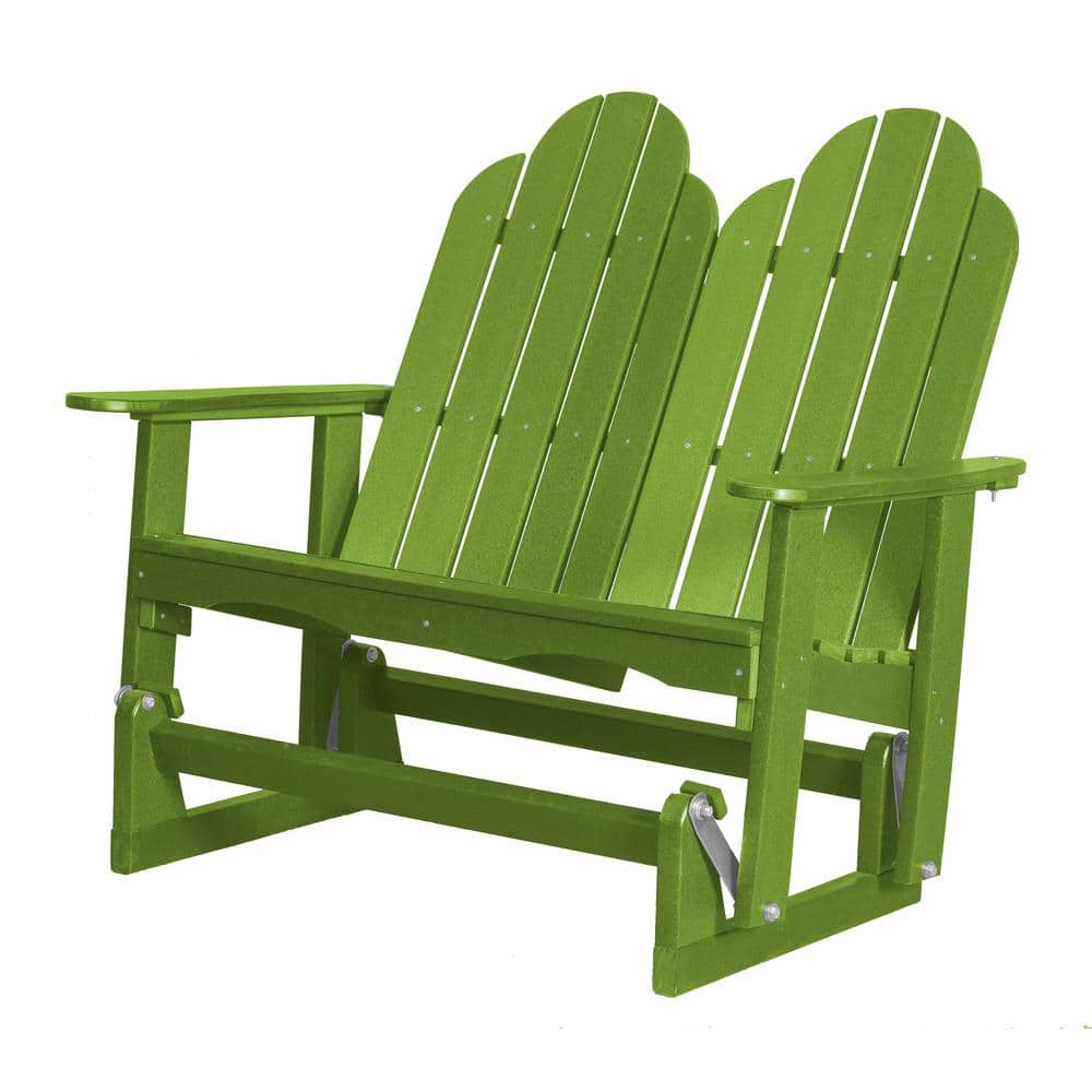 WILDRIDGE Classic 2-Person Lime Green Plastic Outdoor Adirondack Glider ...