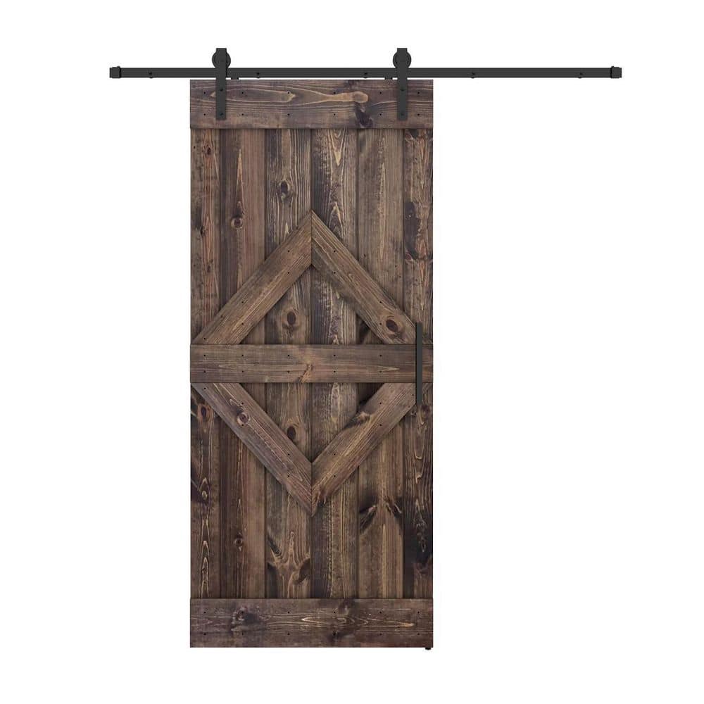 Dessliy Diamond 24 in. x 84 in. Dark Brown Finished Pine Wood Sliding ...