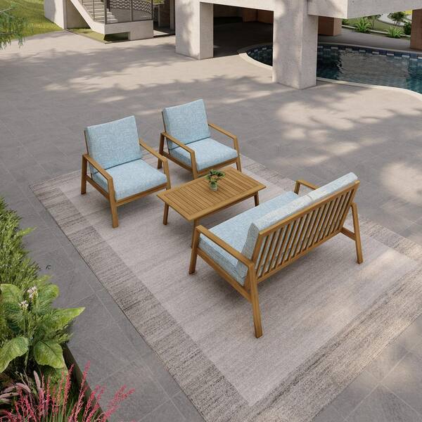 Buy Saman FSC Wood 4-Piece Patio Set with Grey Cushions Online at ...