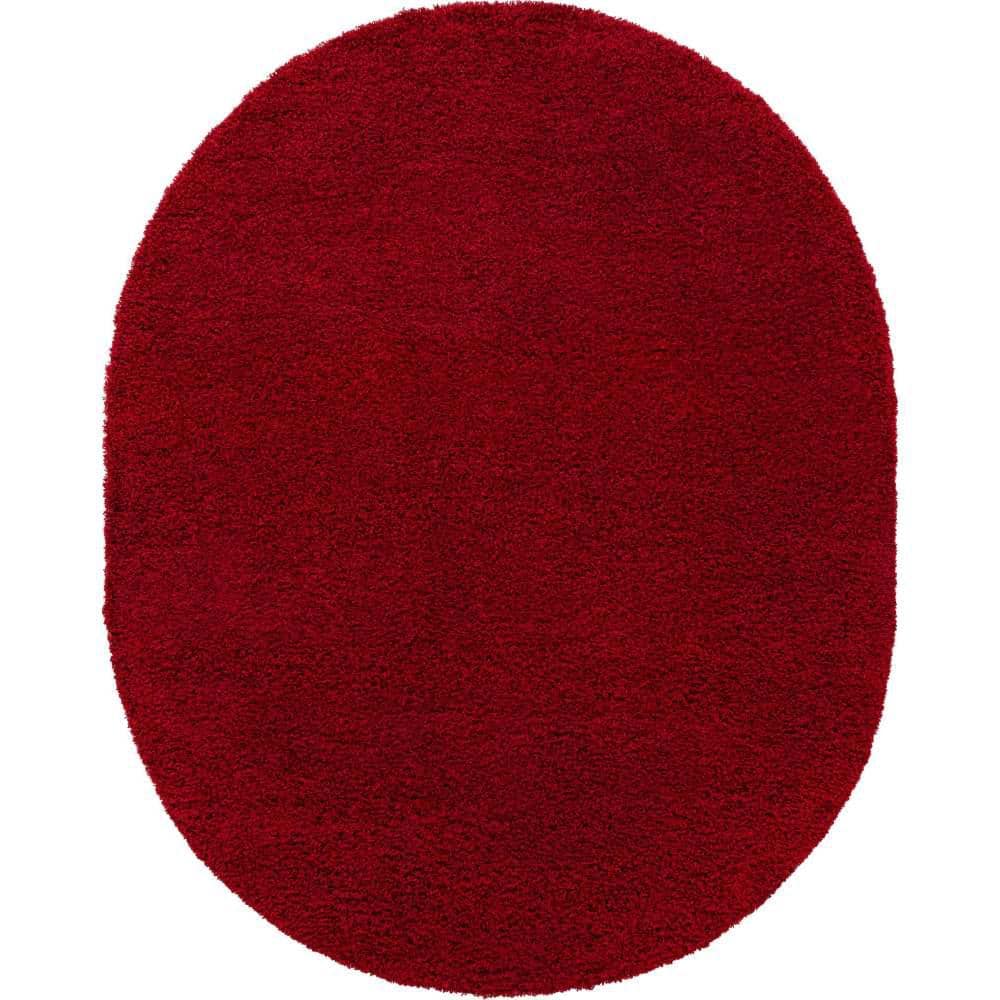Unique Loom Solid Shag Cherry Red 7 ft. 1 x 10 ft. Area Rug 3151394 ...
