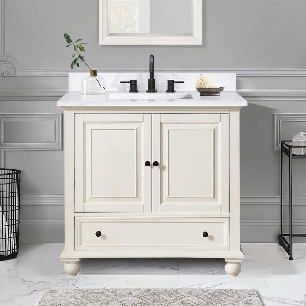 Avanity Thompson 37 in. Single Sink French White Bath Vanity with Cala ...