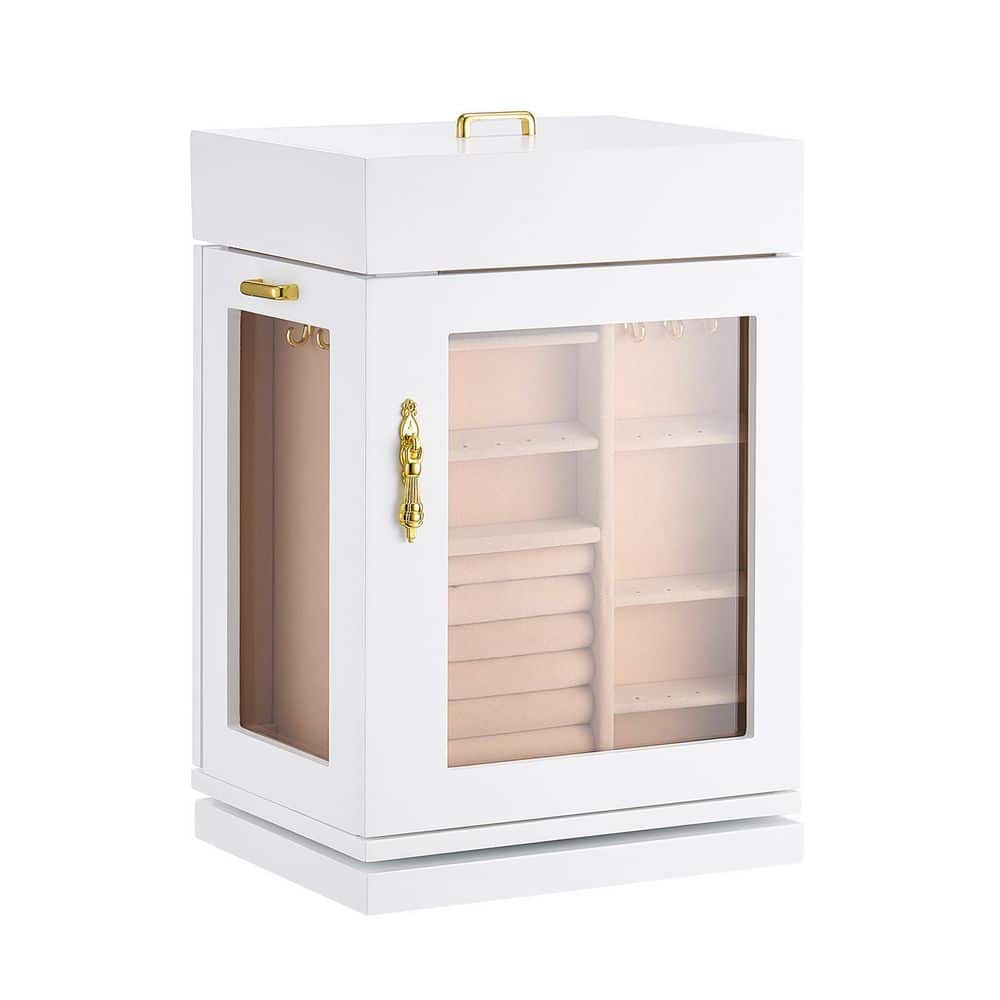 VEVOR White Jewelry Box, 360° Rotating Jewelry Organizer with Magnetic ...
