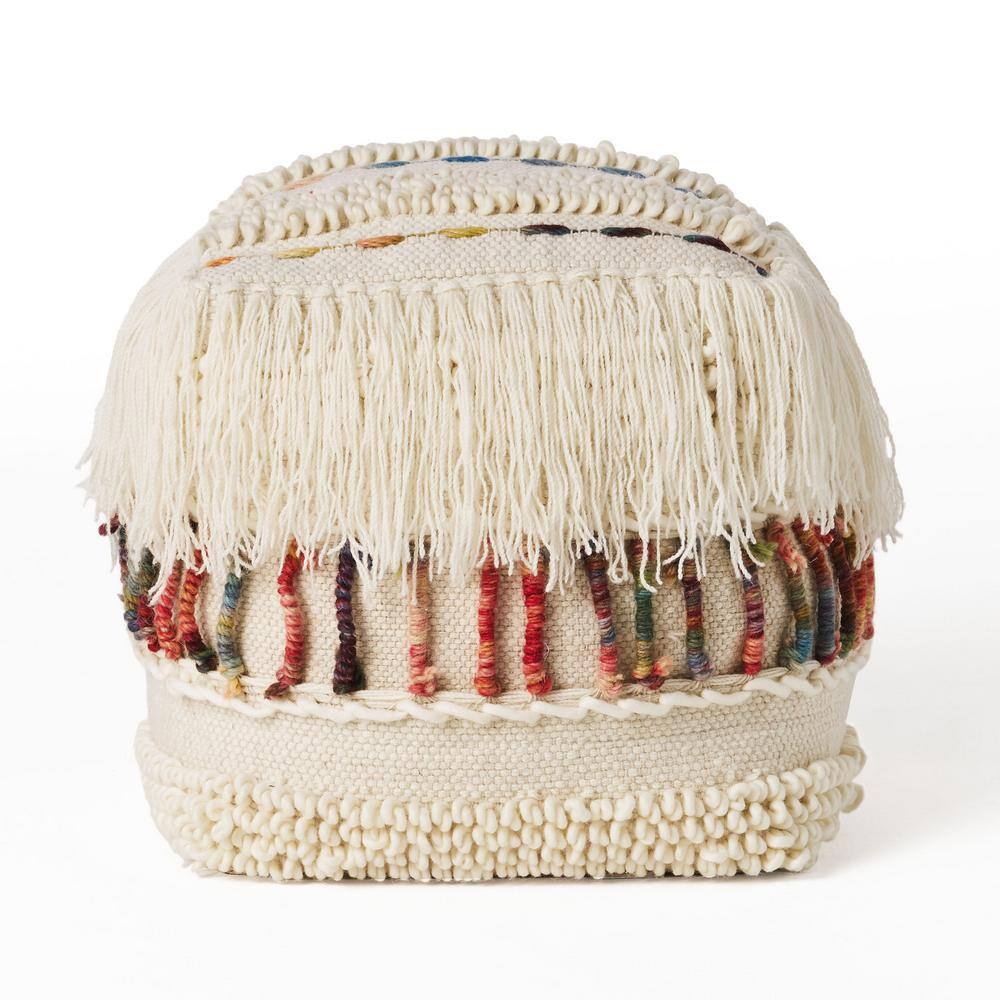 Noble House Proto Boho Multi-Colored Wool Pouf 53666 - The Home Depot