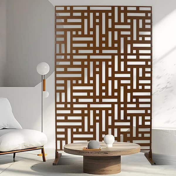 Brown Metal Freestanding Decorative Privacy Screen Outside Lawn Garden ...