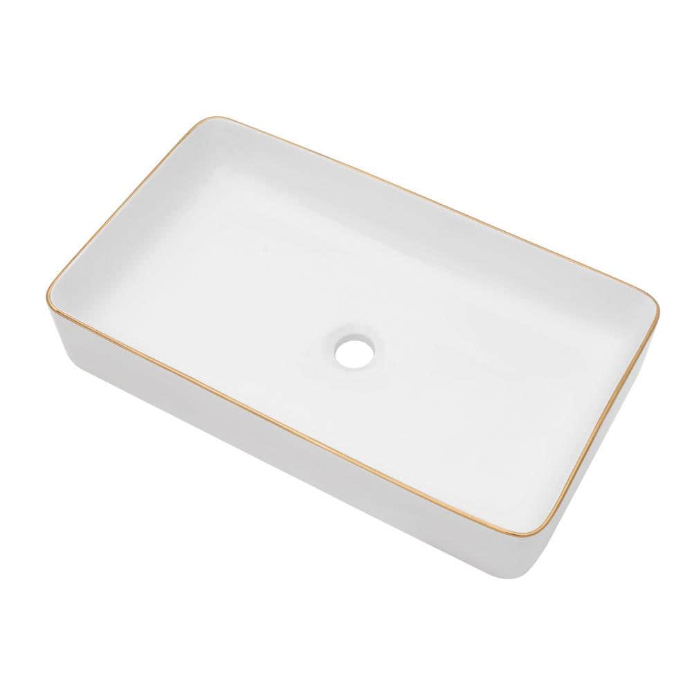 Tatahance 24 in . Rectangular Vessel Bathroom Sink in White Ceramic ...
