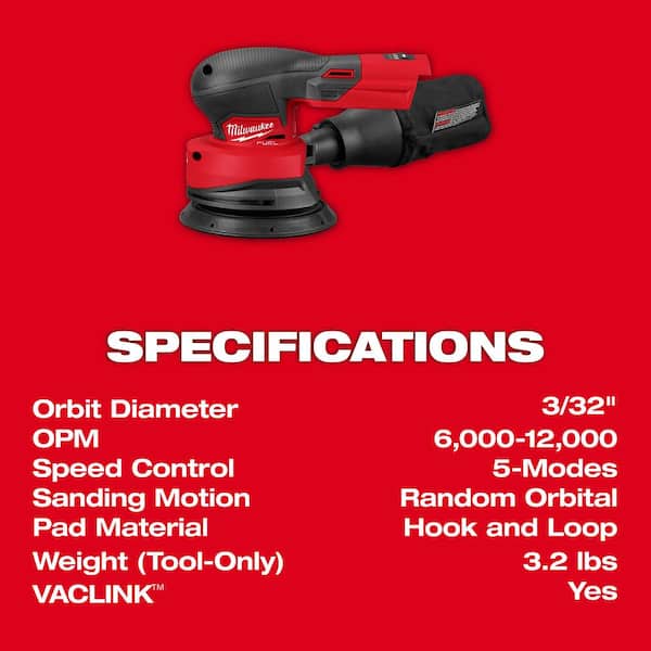 Milwaukee M18 18V Lith-Ion Brushless Cordless FUEL 5 in. Random Orbit ...
