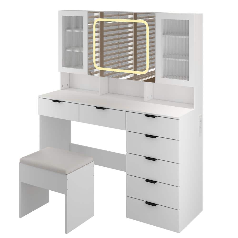 Karl home 2-Piece White Makeup Vanity Set with Mirror Cabinet ...