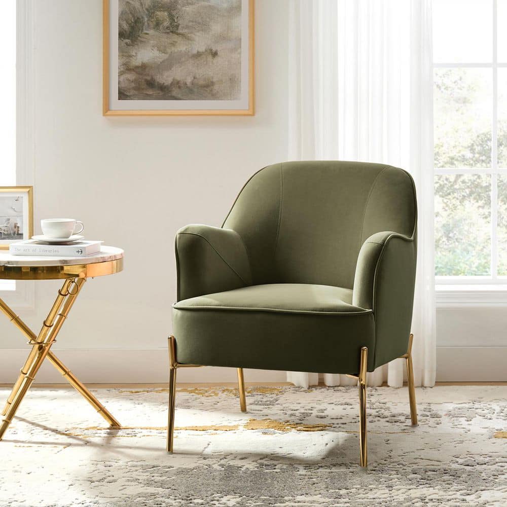JAYDEN CREATION Nora Modern Moss Velvet Accent Chair with Gold Metal ...