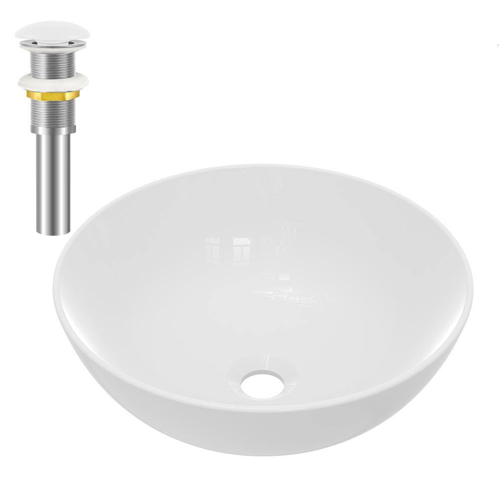 yulika Round Sink 16.5 in . Bathroom Sink Ceramic Vessel Sink with Pop ...