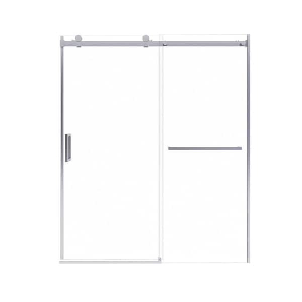JimsMaison 60 in. W x 72 in. H Sliding Semi-Frameless Shower Door in Brushed Nickel Finish with ...