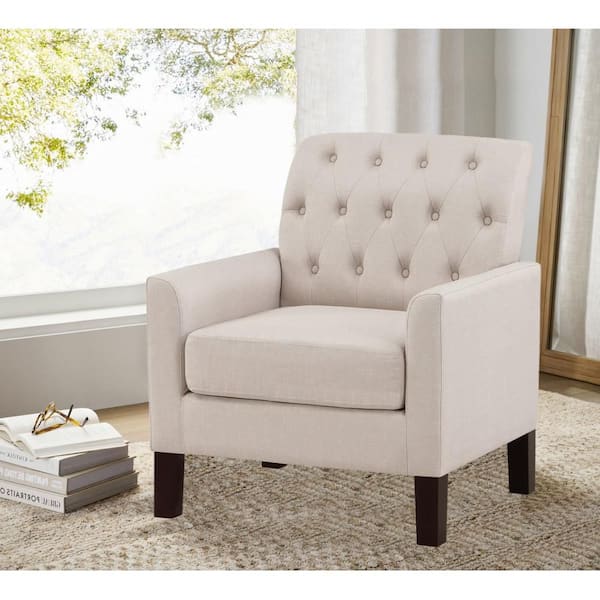 Boyel Living Beige Linen Side Chair with Solid Rubberwood Chair Legs ...