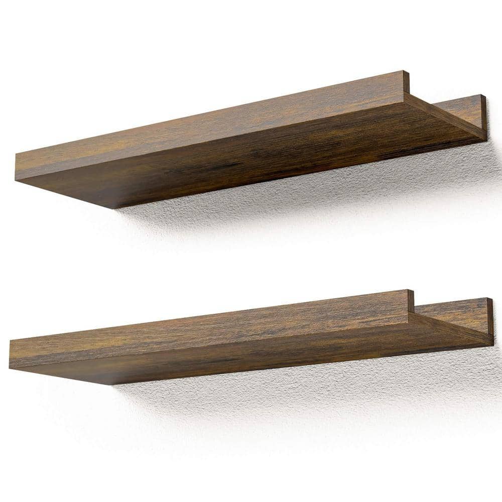 15.6 in. W x 5 in. D Brown Wood Decorative Wall Shelf (Set of 2 ...