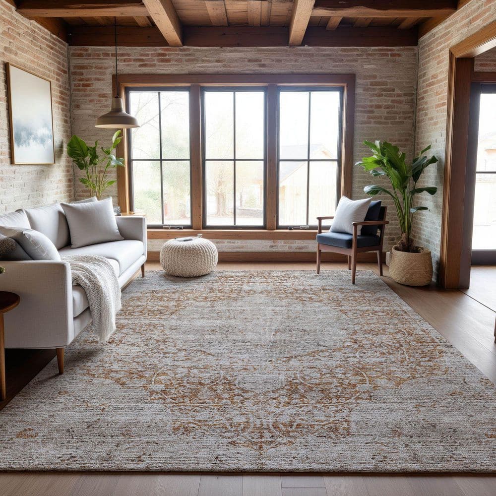 Addison Rugs Mayfield Premium Machine Washable Abstract AMF1144 Copper ...