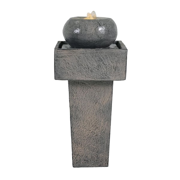 26 in. Minimalist Concrete Column Cascade Fountain-LED-Lit Modern ...