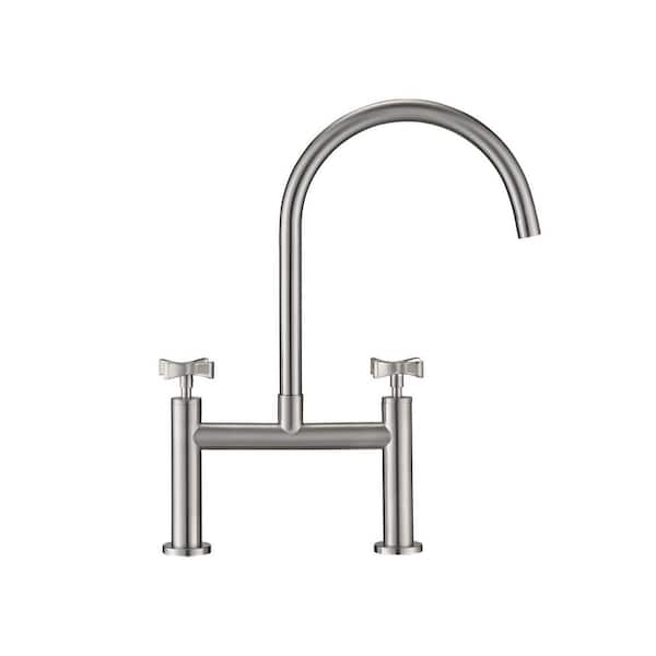 Tahanbath Double-Handles High Arc Swivels Bridge Kitchen Faucet in ...