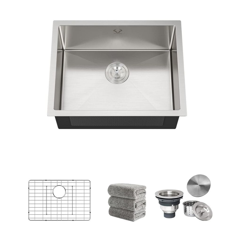Wudkey 23 in. x 18 in. Undermount Single Bowl 16 Gauge Silver Stainless ...