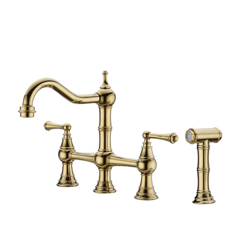 GIVING TREE Double Handle Bridge Kitchen Faucet with Pull Out Side ...