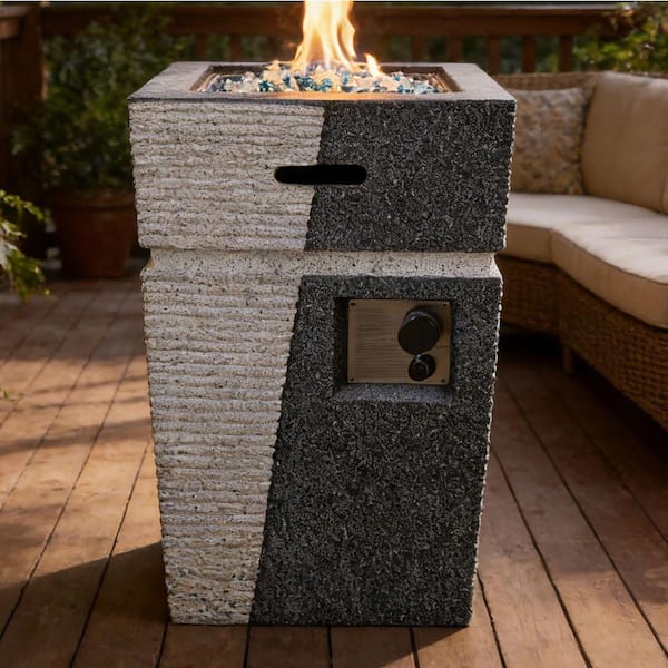 Coporesell 20 in. Light Grey-Blue Square Propane Concrete Fire Pit ...