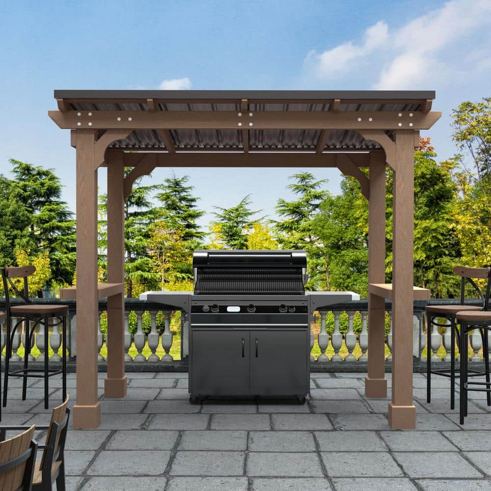 VEIKOUS 8 ft. W x 5 ft. D Wooden Grill Gazebo Outdoor with Steel Roof ...