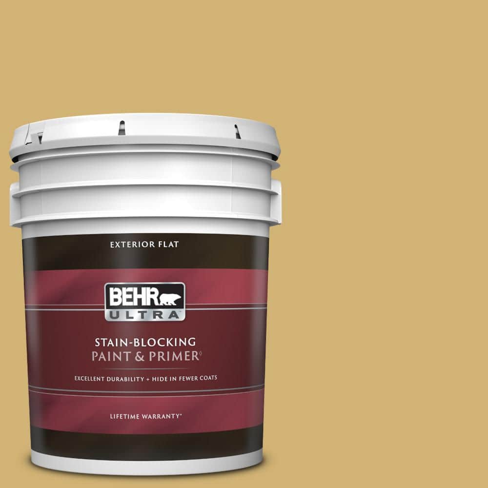 BEHR ULTRA 5 gal. #M320-5 Dried Chamomile Flat Exterior Paint & Primer ...