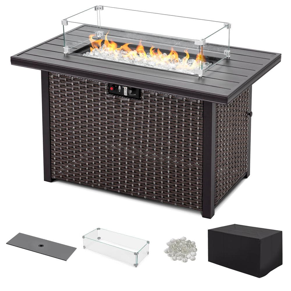 Nuu Garden 43 in, 50,000 BTU Brown Rectangle Wicker Outdoor Propane Gas ...