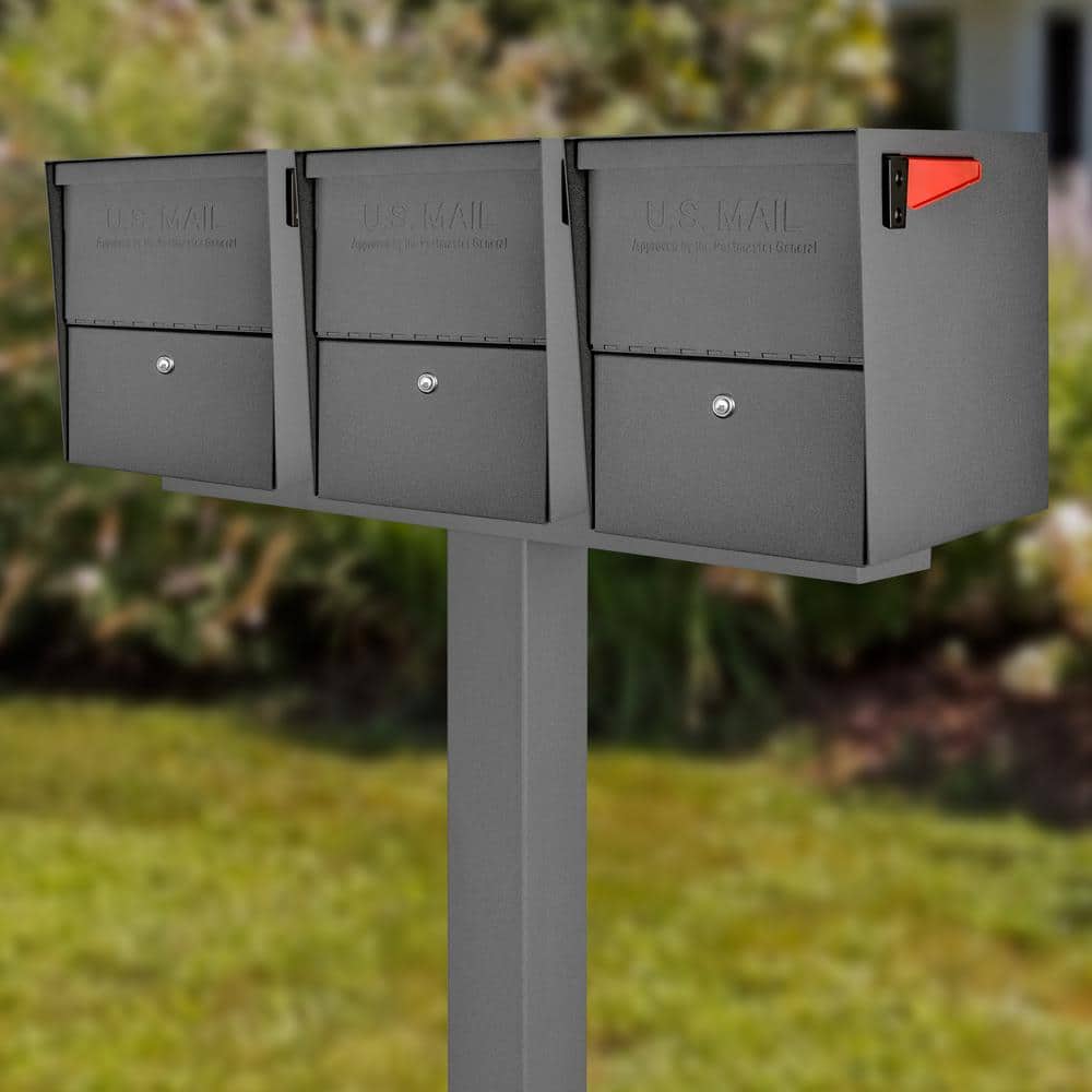 Mail Boss Package Master X3 Locking Post Mount Mailbox Combo Kit, Granite, In-Ground Post, 3 ...